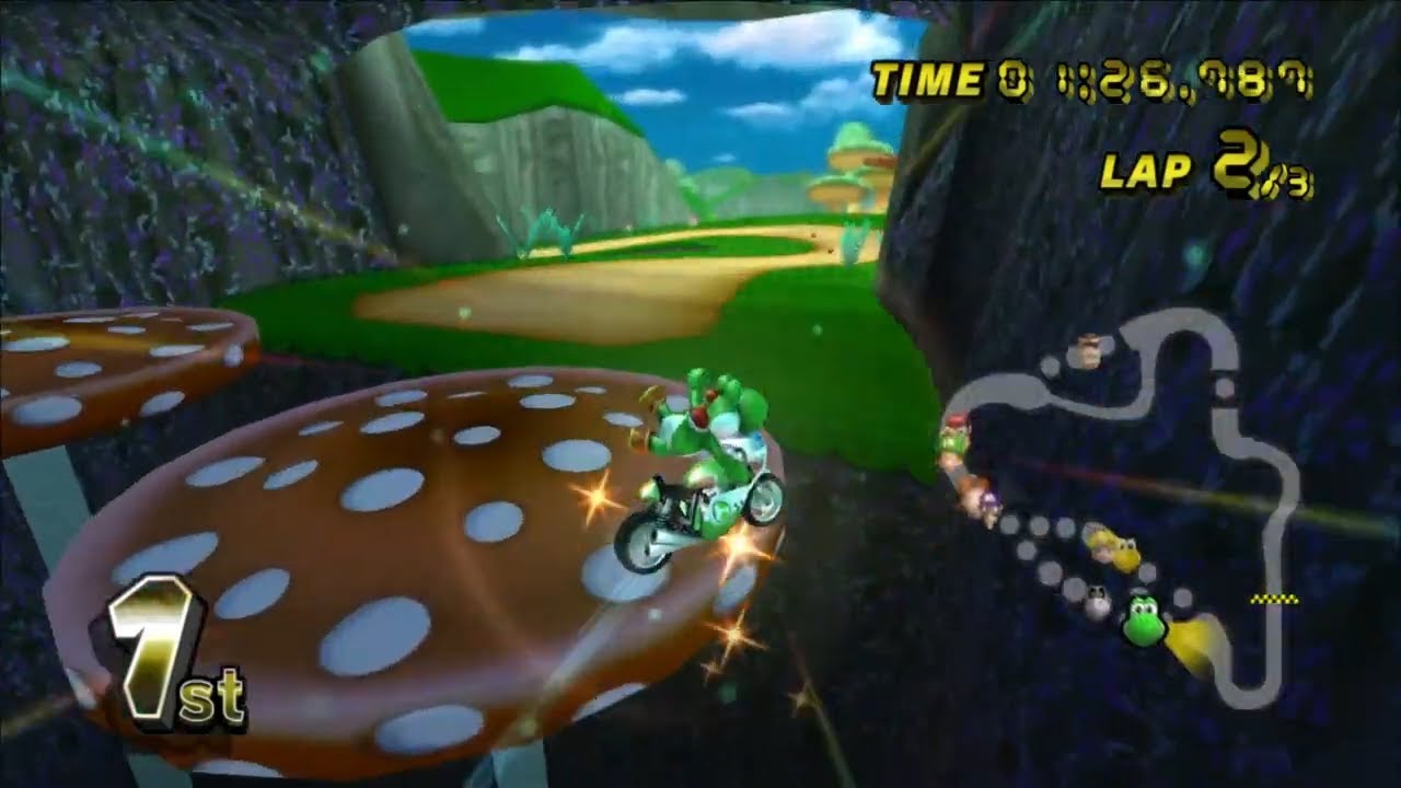Mario Kart Wii - Mushroom Gorge 150cc (Yoshi w/ Mach Bike) - YouTube