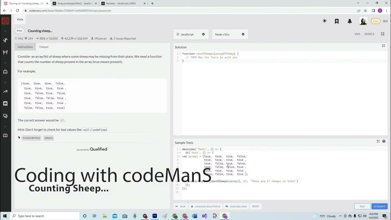 Archived Codewars 8 Kyu Counting Sheep Javascript Youtube