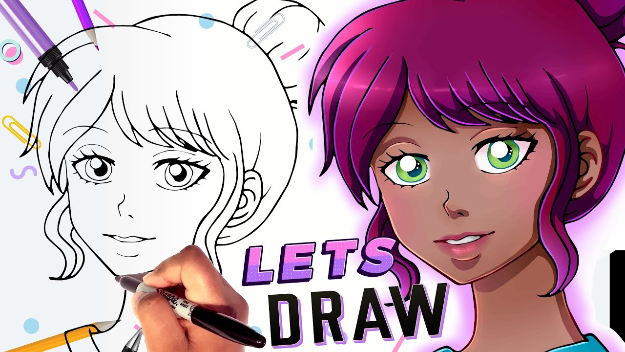 How to Draw Girl With A Bun | Step by Step Easy for Beginners| Sharpie ...