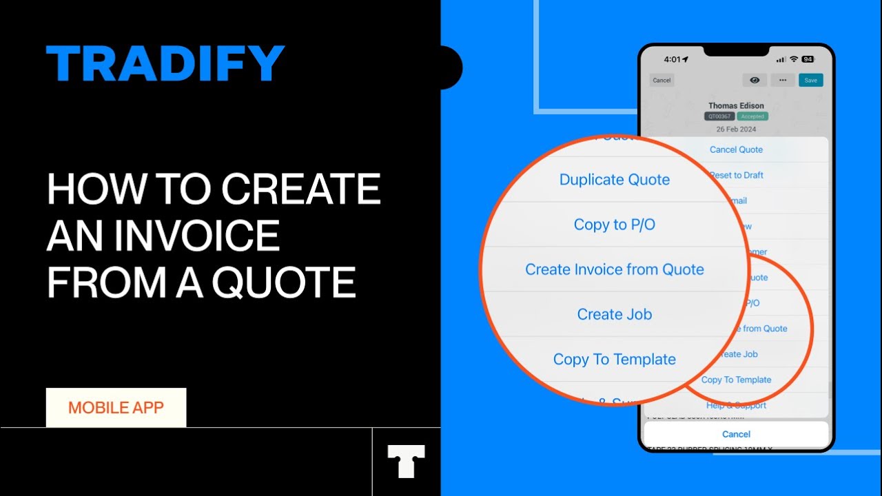 How To Create an Invoice From a Quote on Tradify’s Mobile App - YouTube