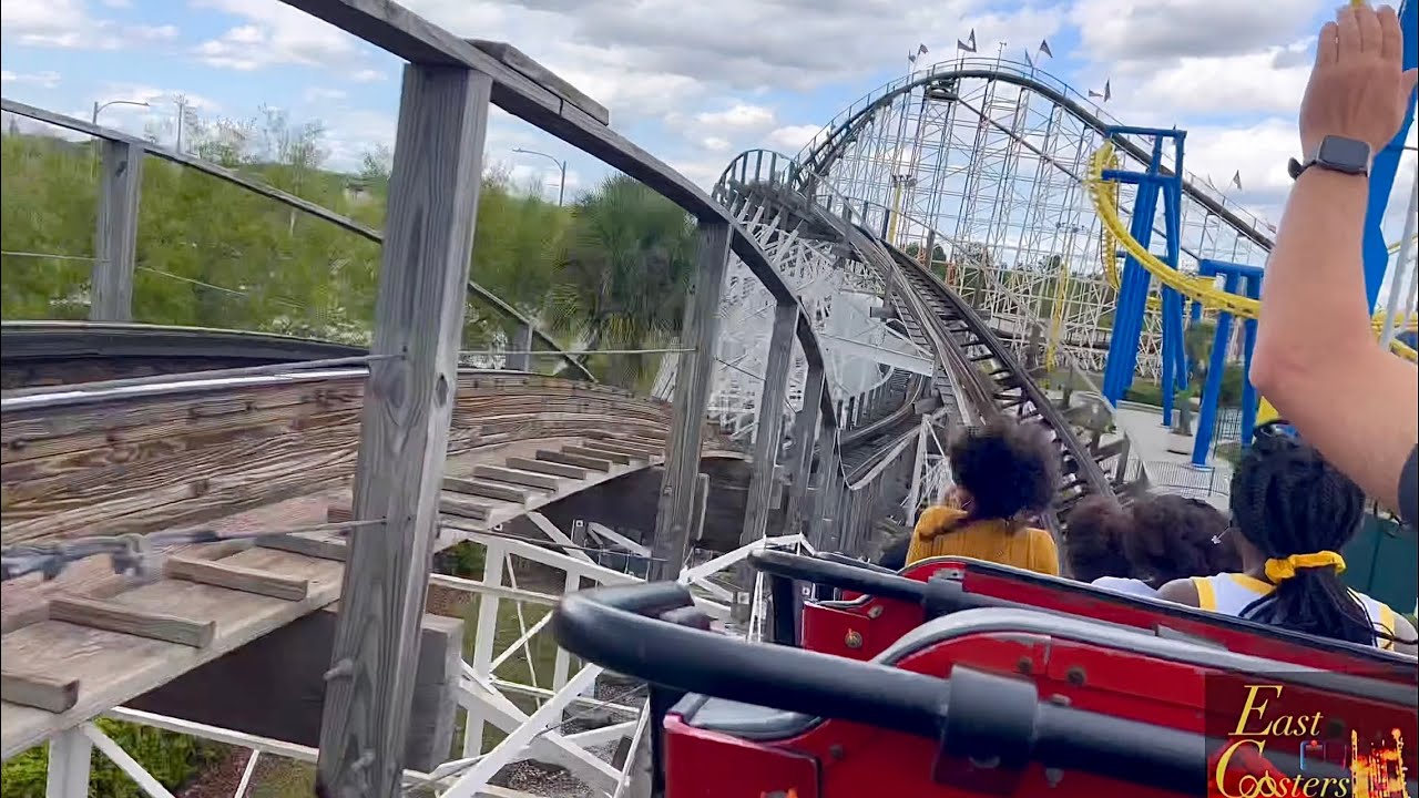 White Lightning POV 4K 60fps Front Row GCI Wooden Coaster Funspot ...