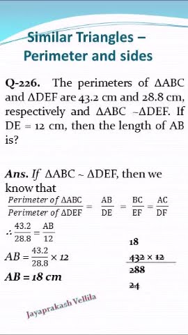 Class 226 : Similar Triangles –Perimeter and sides - YouTube