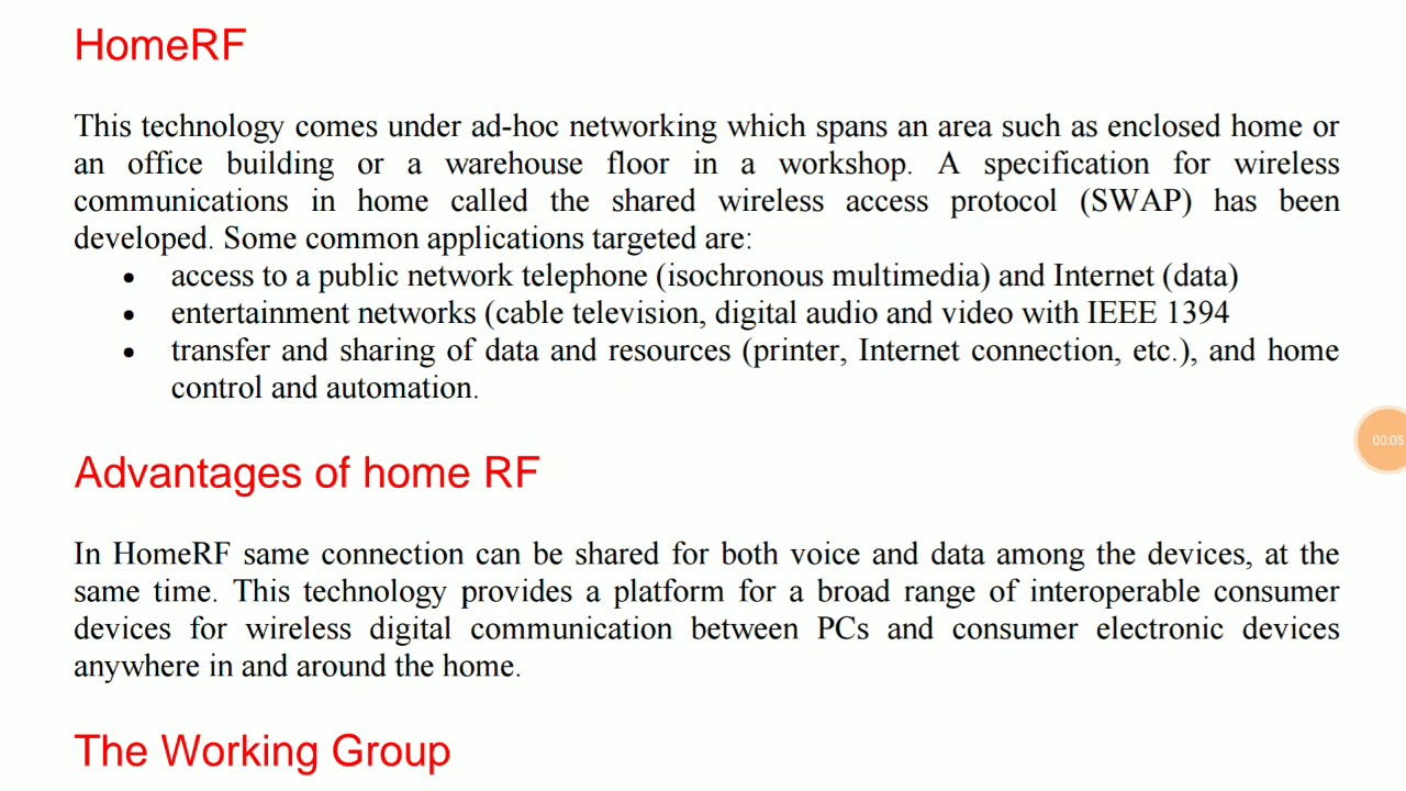 HomeRF, wireless LAN for embedded communication and network in HINDI ...