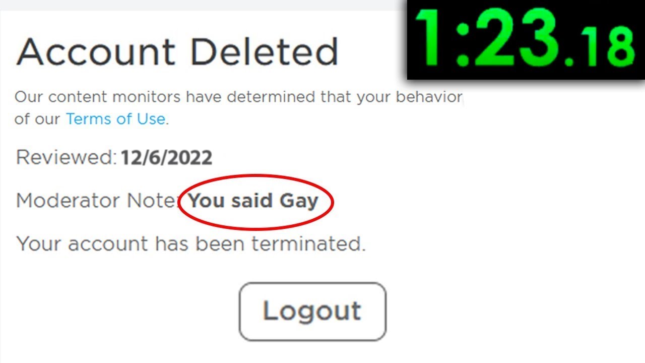 Roblox BAN SPEEDRUN (1M 23s) - YouTube