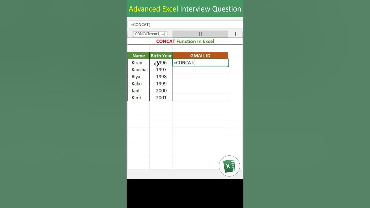 CONCAT function in excel | CONCAT formula in excel | excel interview questions excel tips and ...