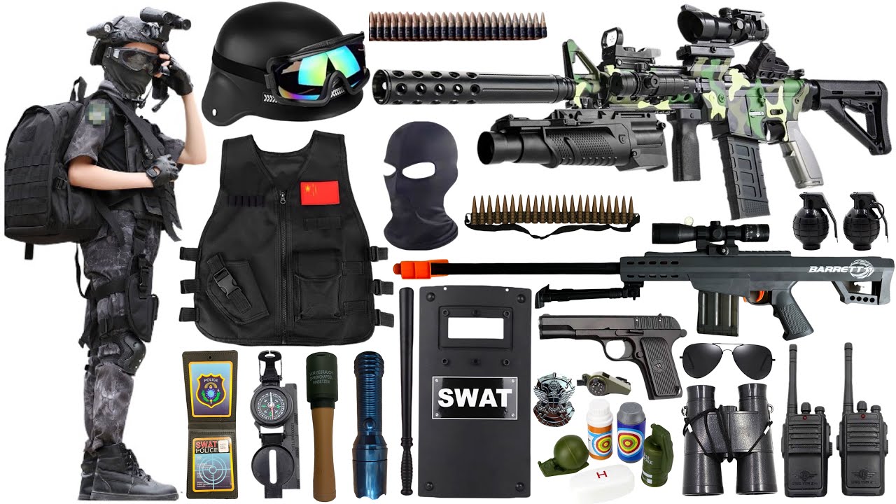 Special police weapon toy set unboxing, M416 rifle, Barret sniper rifle ...