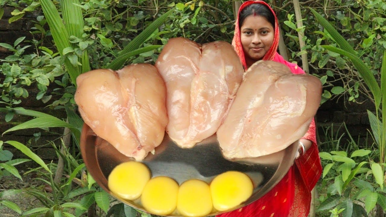 CHIKEN CHEST FRY !! Tasty Curnchy CHIKEN FRY Recipe In Desi Village ...