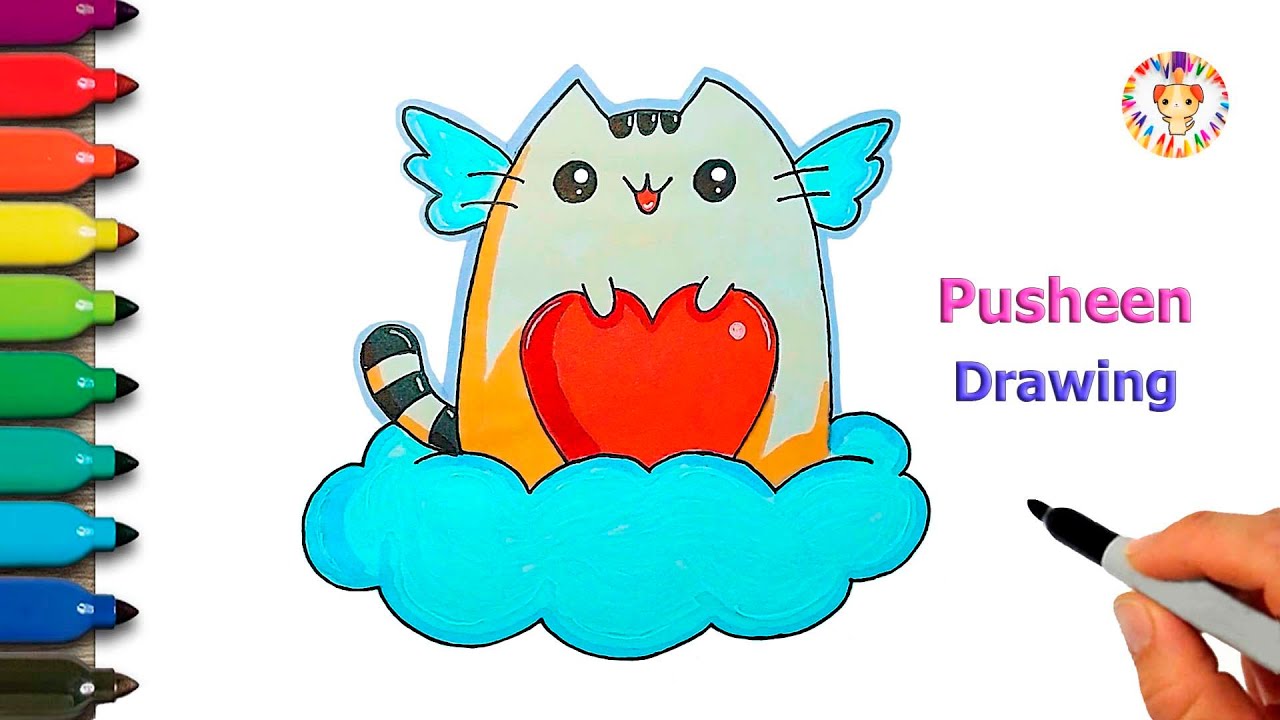 How to draw Pusheen Cat 💛♥ Pusheen The Cat drawing easy step by step ...