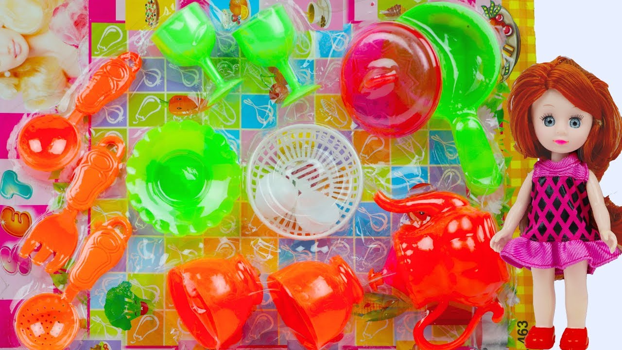 Lovely Toy Kitchen Set Unpacking & Baby Doll Play Cooking - YouTube