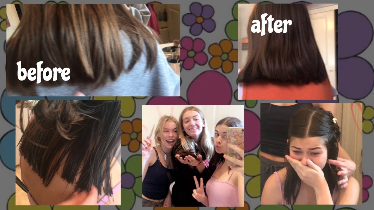 cutting my bestfriends hair w/ kitchen scissors - YouTube