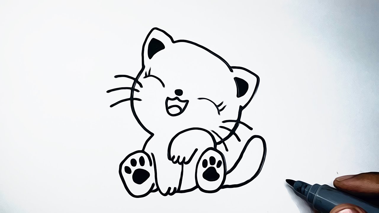 How to draw a cartoon cute cat - YouTube