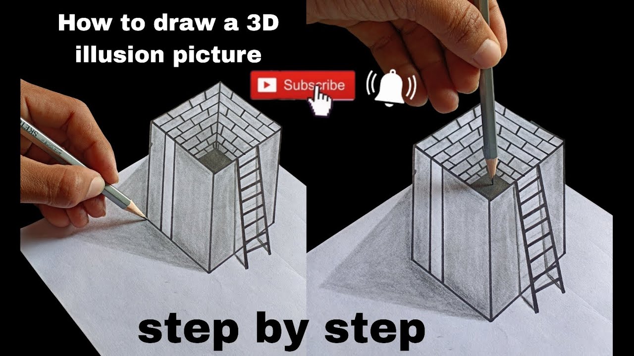 3D illusion drawing step by step for beginners #art #drawing - YouTube