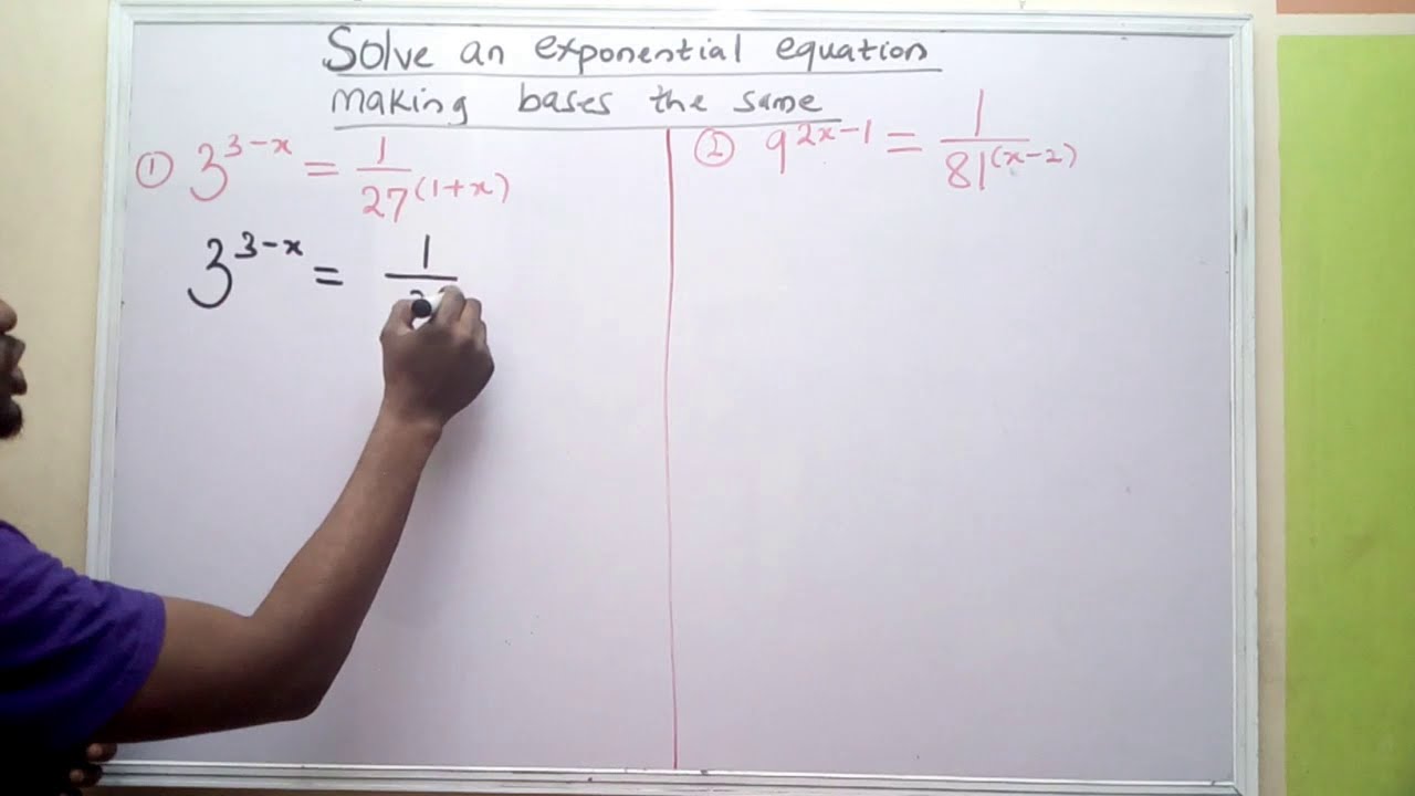 Solve an exponential equation making bases the same. - YouTube