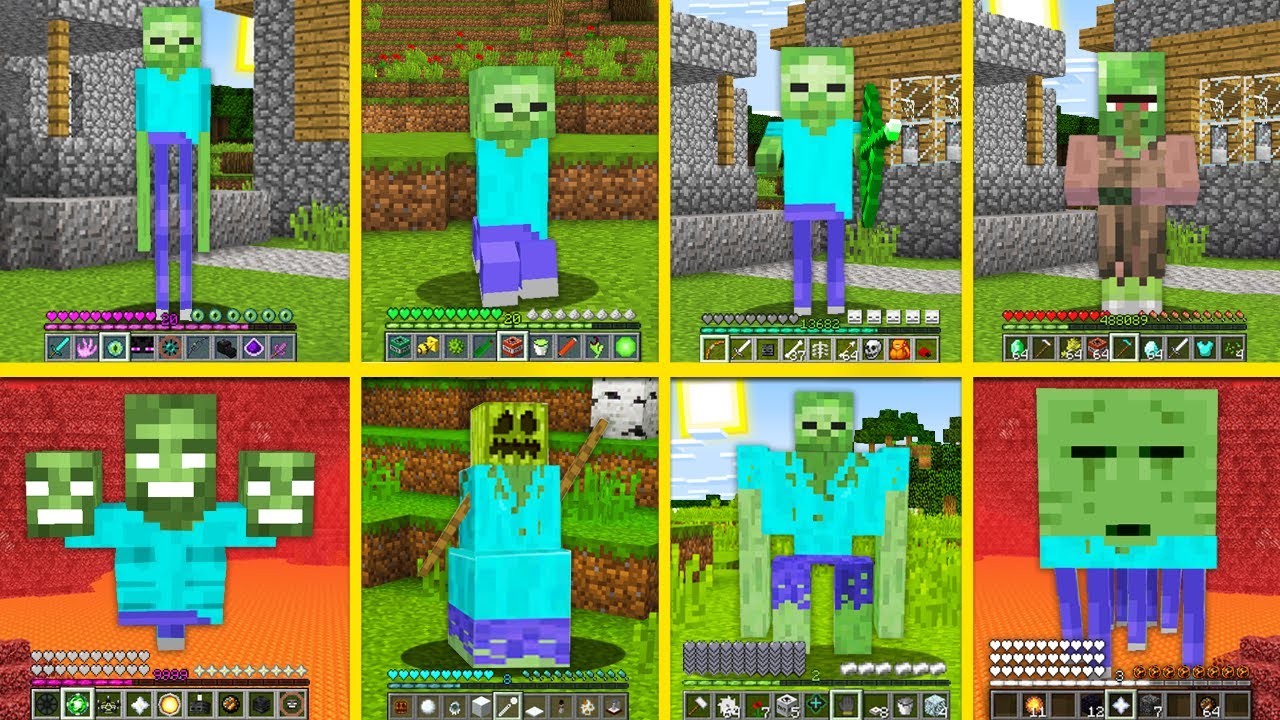 Minecraft Mobs Became Zombie ! Creeper Skeleton Enderman Ghast Wither ...