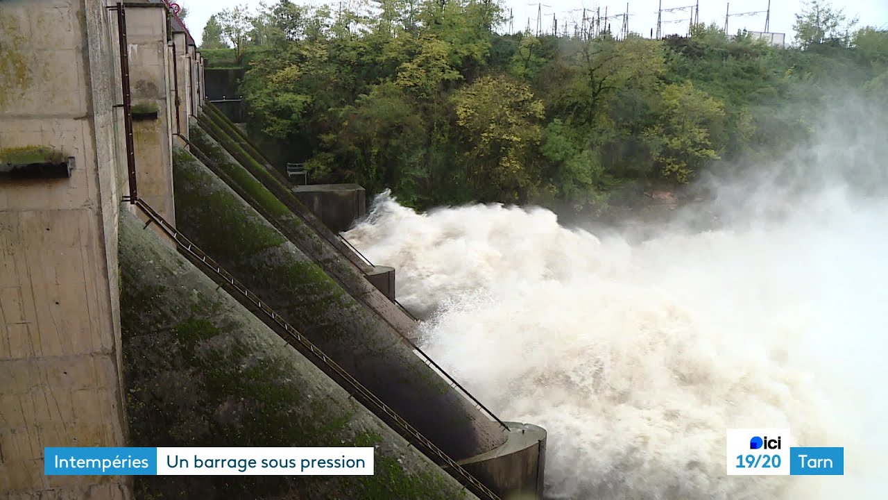 Le barrage de Rivières à l'épreuve des crues du Tarn - YouTube