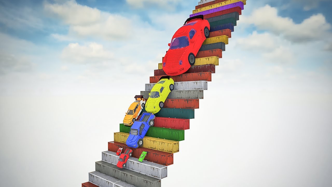 Big & Small Cars Fall on Container Stairs | Teardown - YouTube