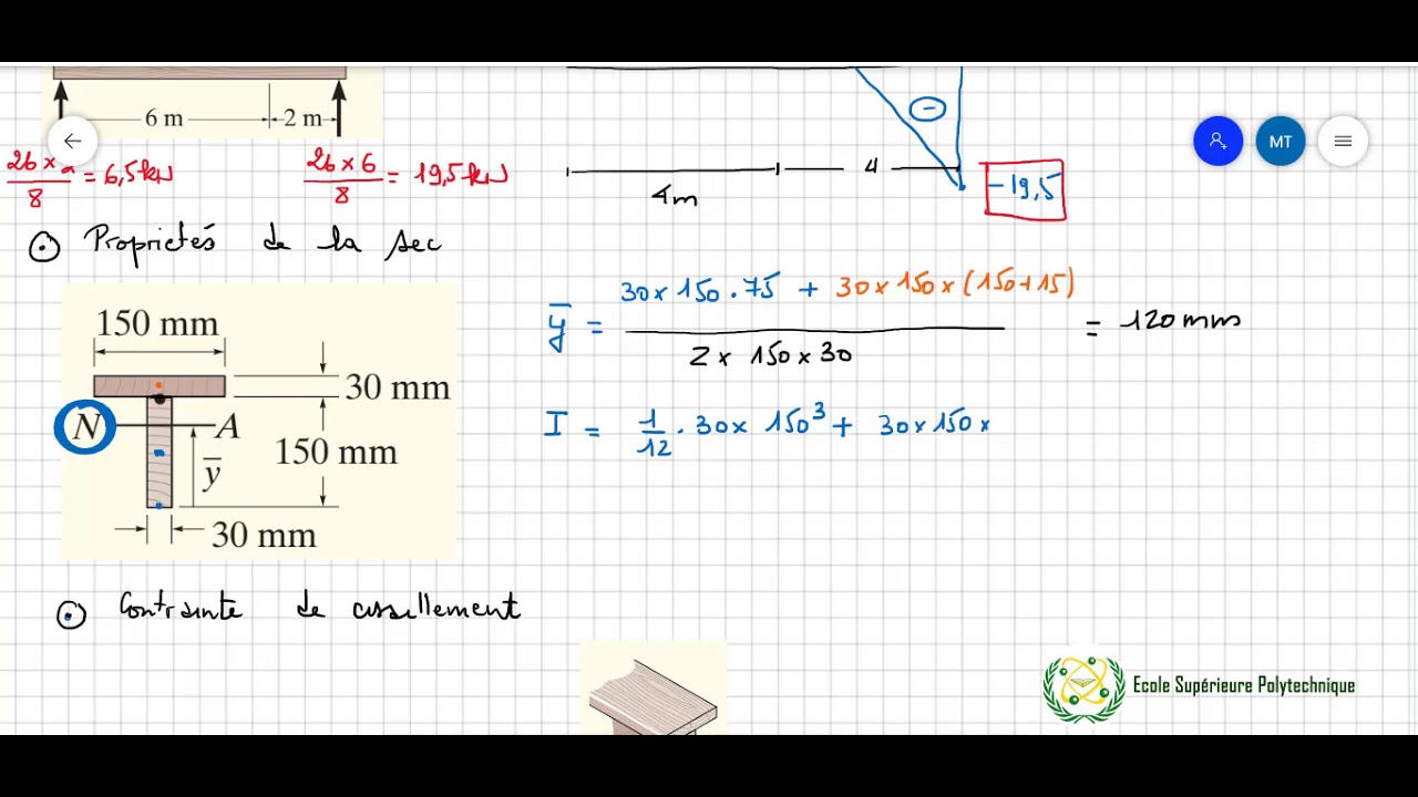 RDM : Contrainte de cisaillement dans une section en Té - YouTube