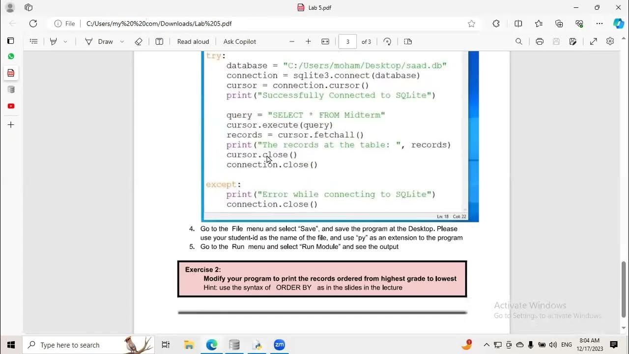 9 - lab5_2 SQLite with python code - YouTube