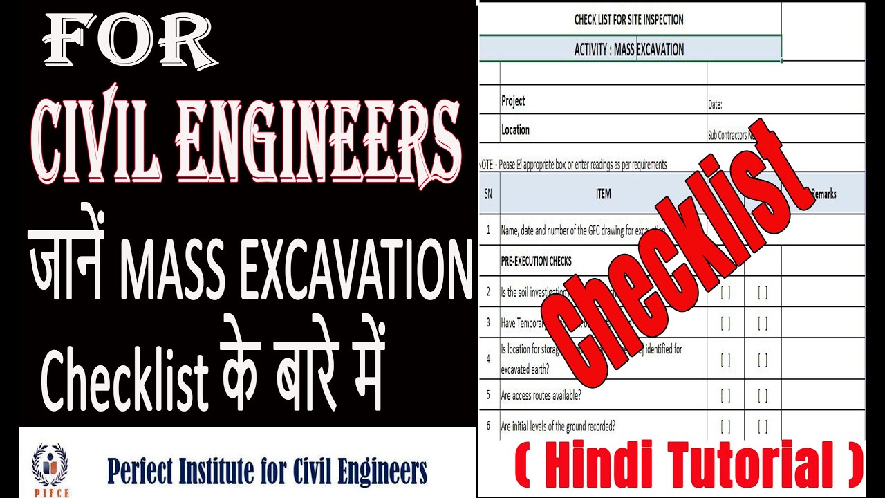 Excavation Checklist I Civil Engineers Training Institute - YouTube
