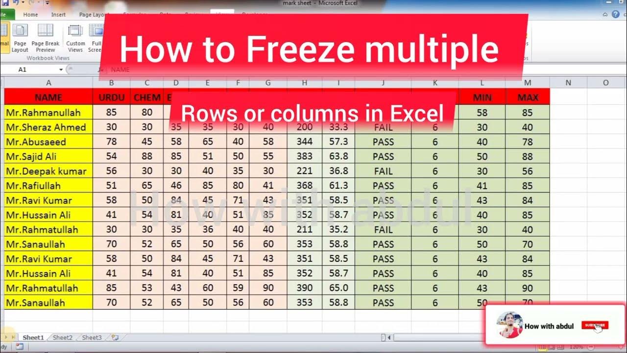 How to freeze multiple Rows and Columns in Excel// پښتو ...