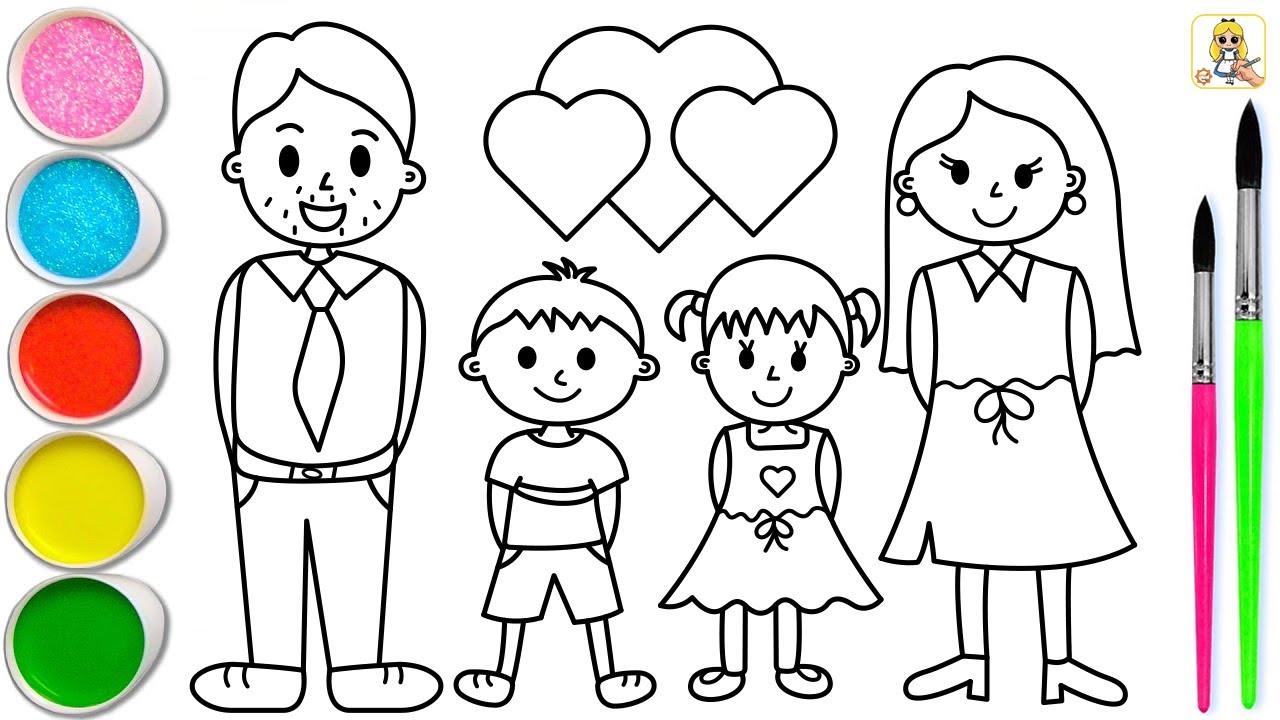 Family Drawing Easy 👩👨👧👦 - Cute Family Drawing with 4 Members - YouTube