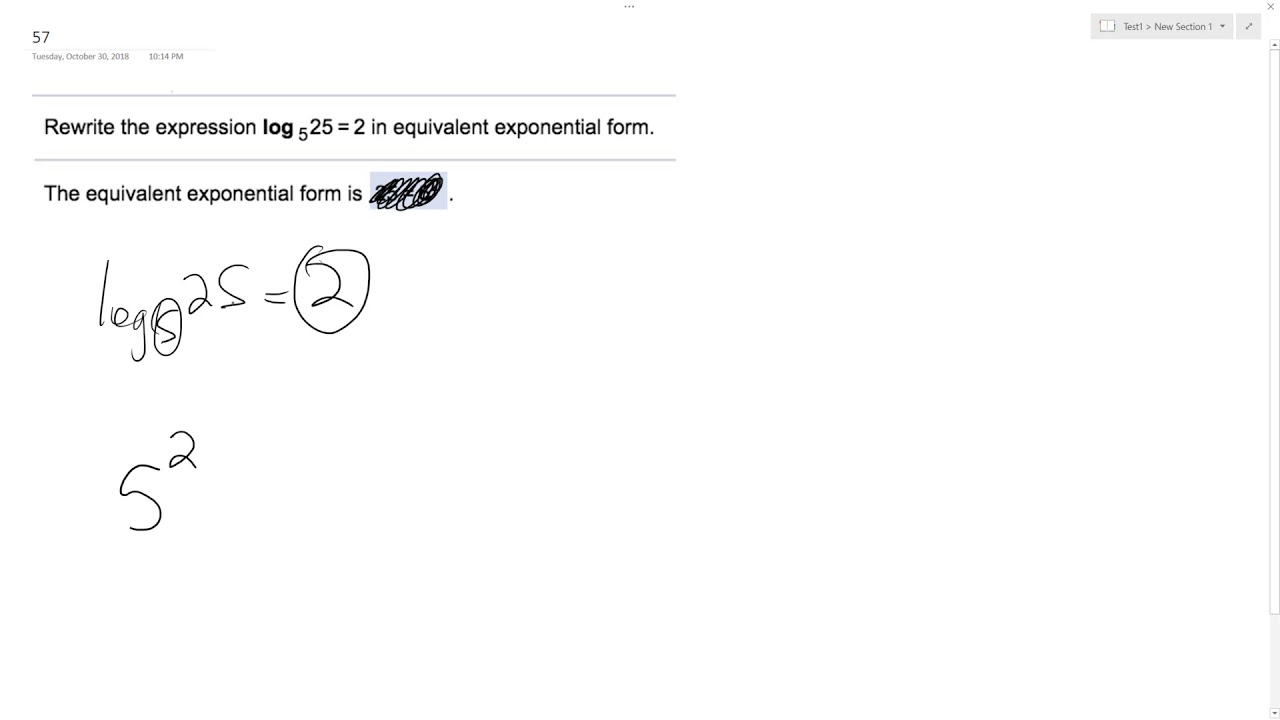 Rewrite The Expression Log 5 25 2 In Equivalent Exponential Form