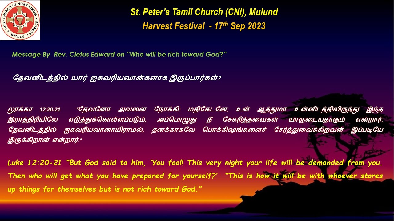 Message By Rev Cletus Edward on Who will be Rich toward God Luke 12 20 ...