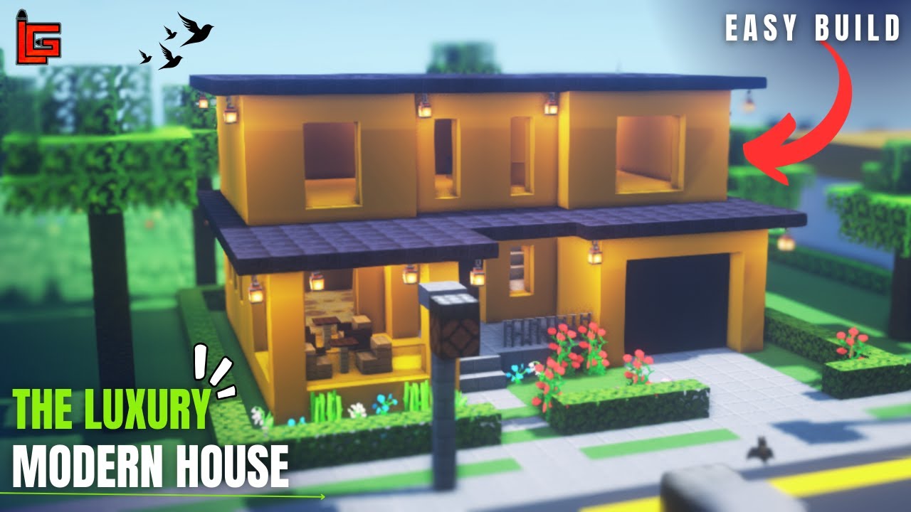 Build a STUNNING Yellow Modern House in Minecraft 🏠|| How to BUILD an ...