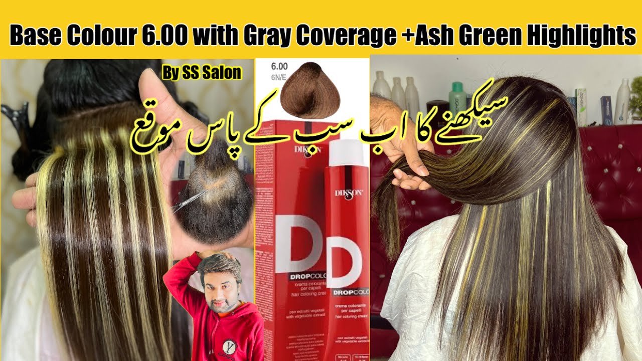 Ash Green Highlights On Treated hair with Base Colour// How To Blonde ...