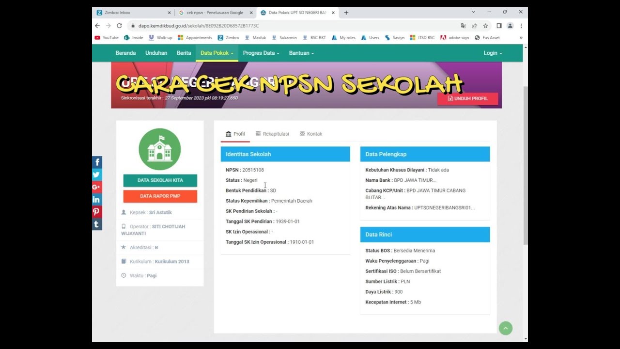 Cara Cek profil akriditasi dan NPSN Sekolah TK SD SMP SMA - YouTube