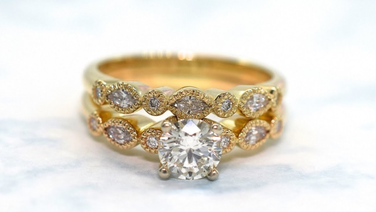 Yellow Gold Custom Engagement Ring & Wedding Band - YouTube