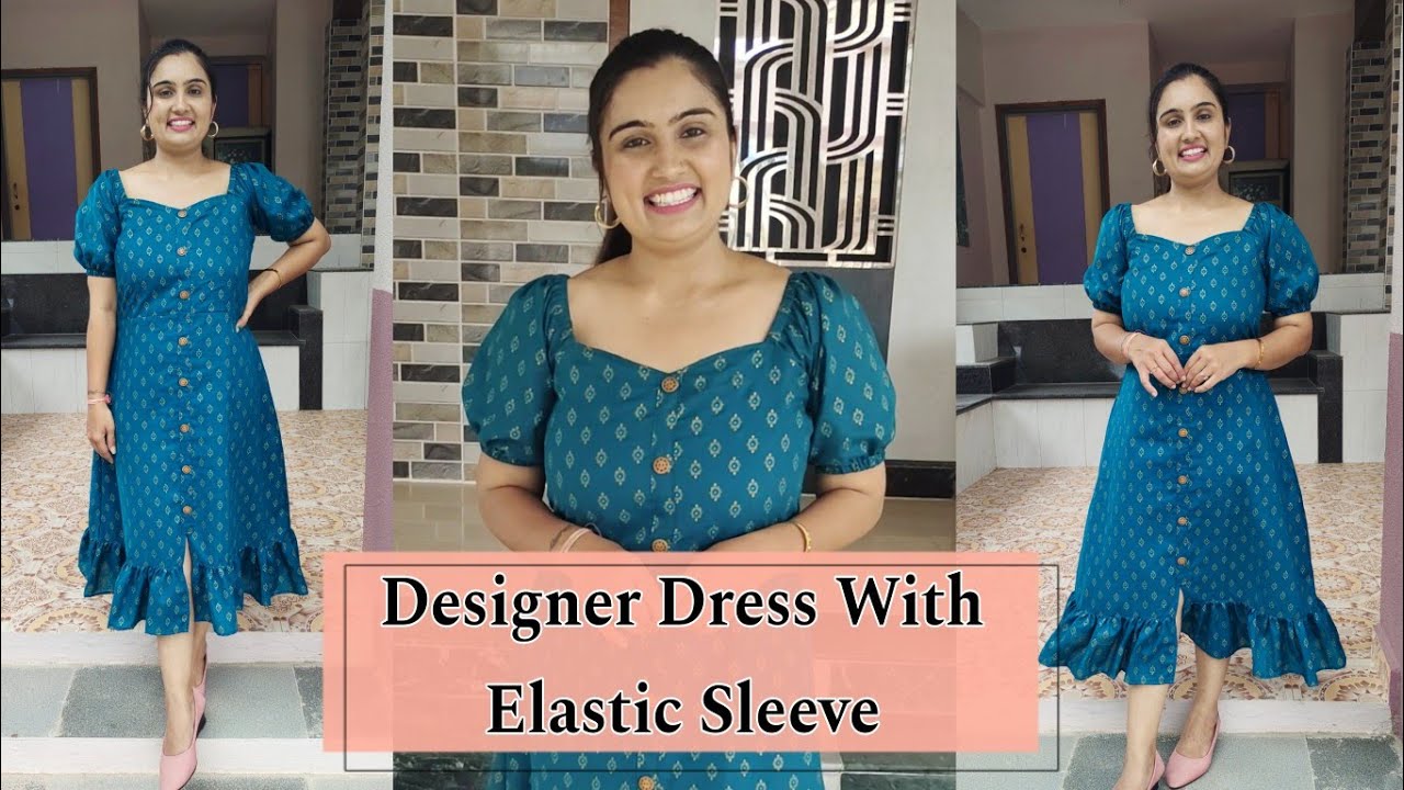 Designer Dress With Elastic Sleeve| Off Sholder Dress Cutting ...