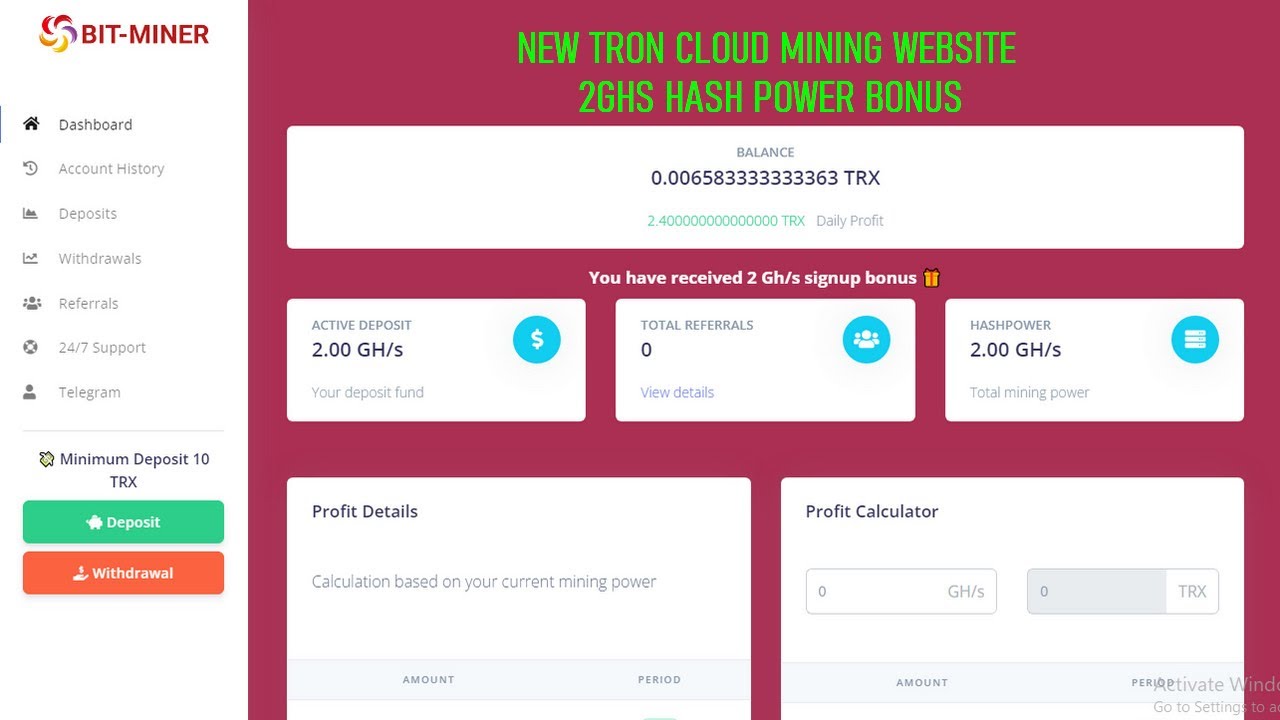 New Tron Mining Site 2ghs Bonus Trx Mining Bitminerpro Youtube