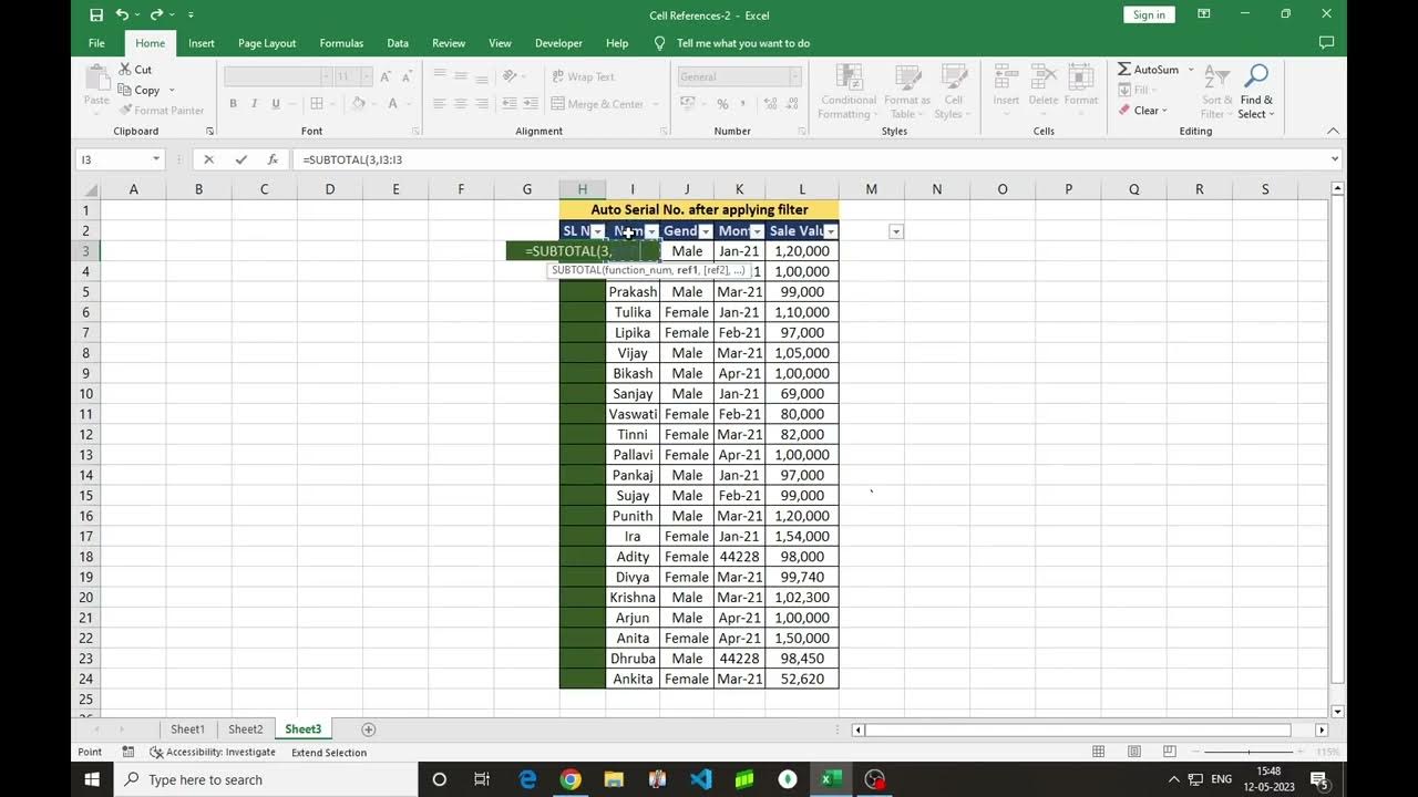 How to fill auto serial number after applying filter in excel - YouTube