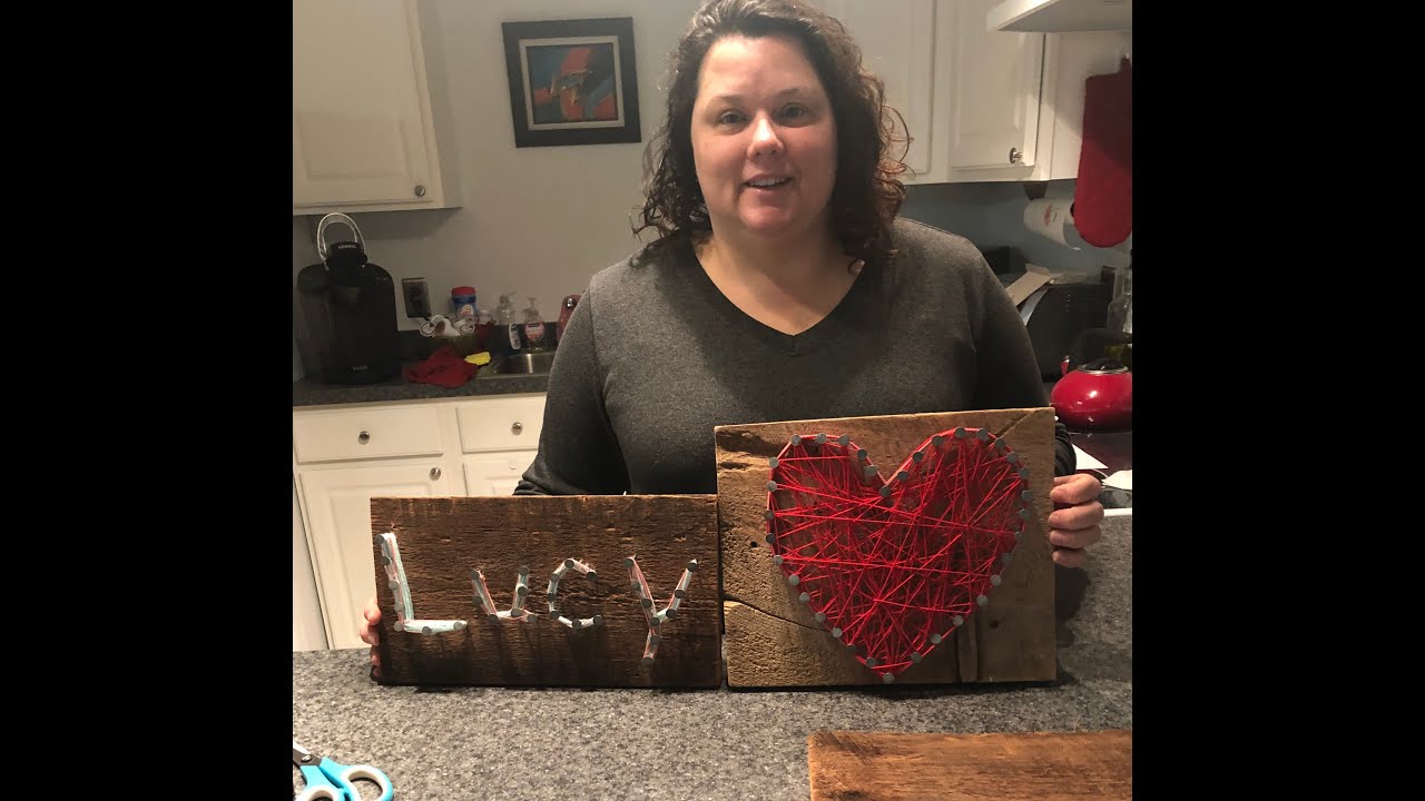 DIY nail and string art on wood boards - YouTube