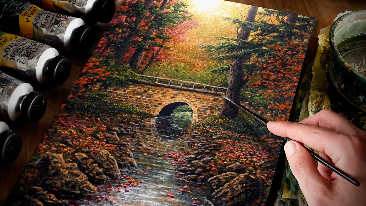 Painting Fall Leaves by the River | Paint with Ryan - YouTube