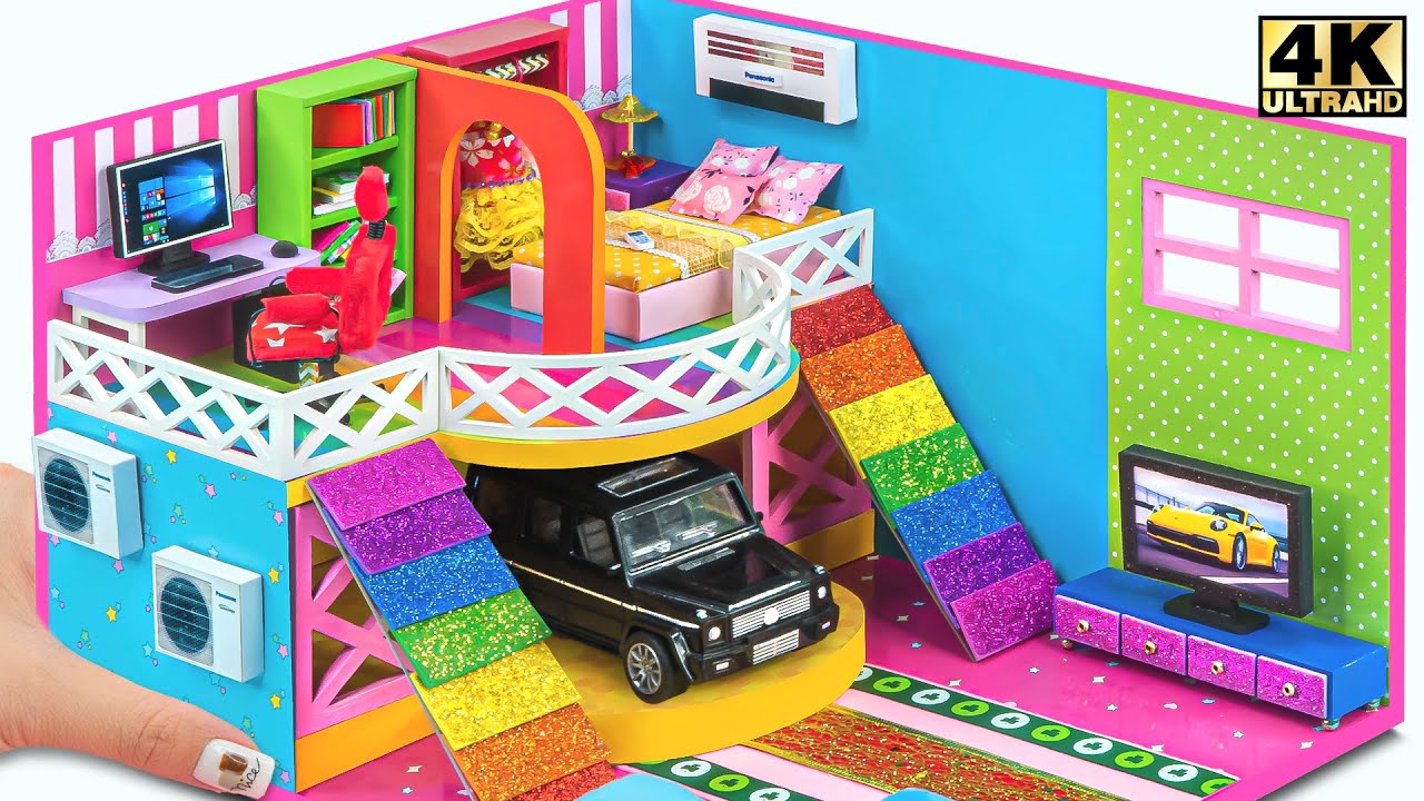 How To Make Cardboard Villa Have Garage For Car Inside ️ DIY Miniature ...