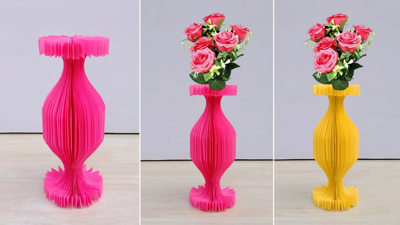 How To Make A Paper Flower Vase At Home - DIY Simple Paper Craft - YouTube