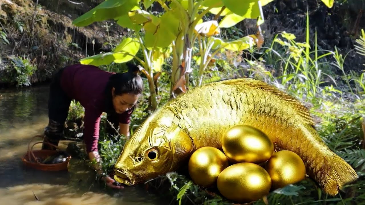 Big Golden Egg, and Golden Pearl! Whole body golden clams produce ...