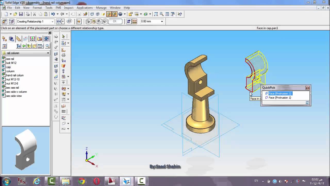 hand rail column assembly solid edge Eng saad shahin - YouTube