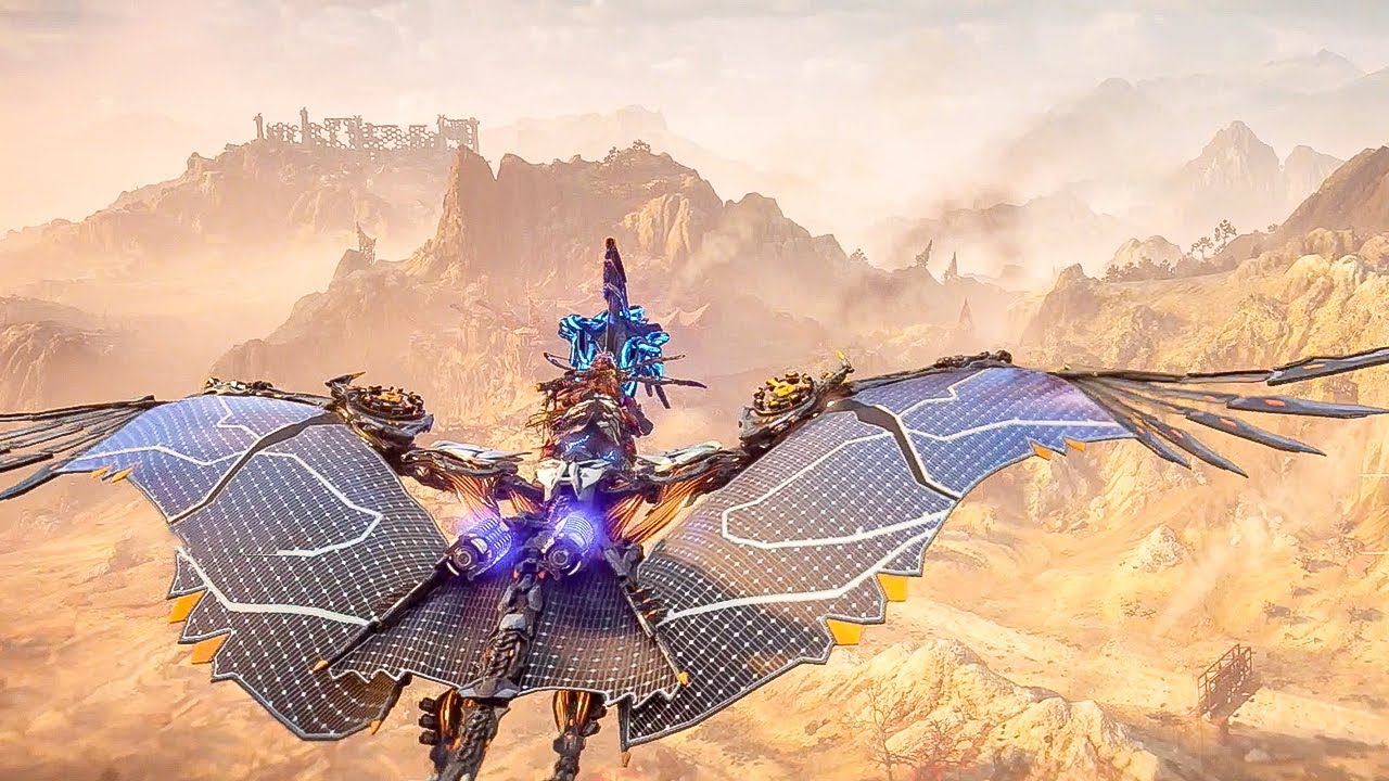 Horizon Forbidden West - Aloy Mounts a Sunwing Scene - YouTube