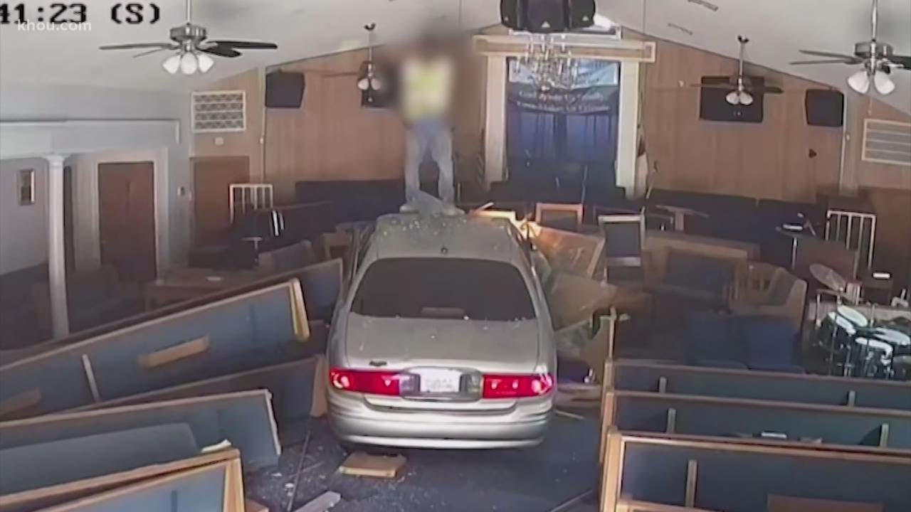 Man drives car right into Mount Calvary Baptist Church in Houston - YouTube