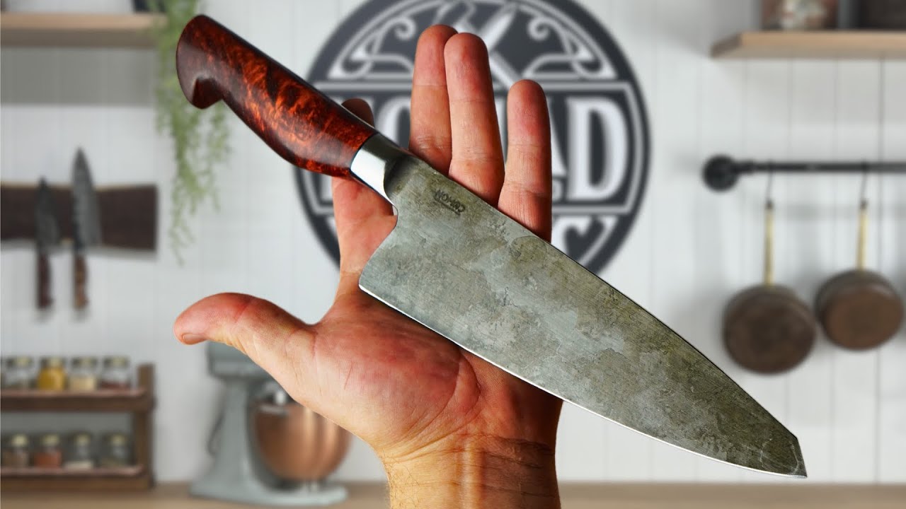 Making a Forged Integral Chef Knife: with Mustard Patina - YouTube