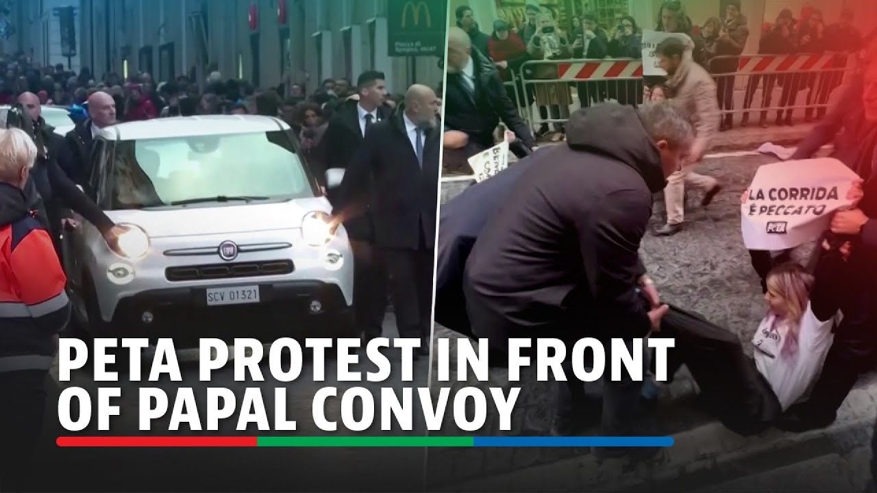 PETA stages protest, stops papal convoy | ABS-CBN News - YouTube