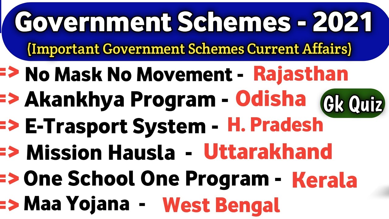Government Schemes 2021 | Important Schemes of Government 2021 ...