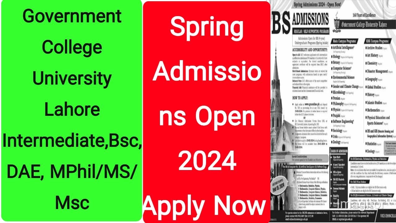 Latest Spring Admissions Open 2024 in Government College University/GCU ...