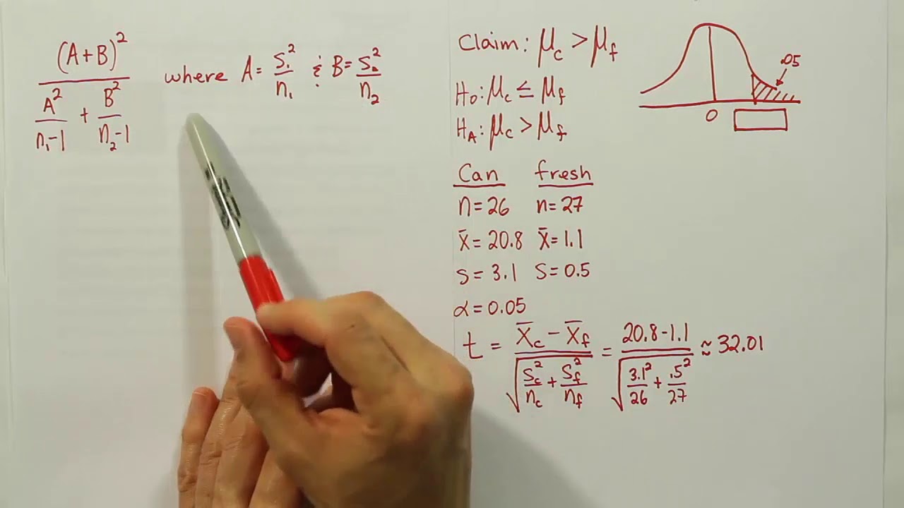 t-Test for the Difference between Two Means, Example 138 - YouTube
