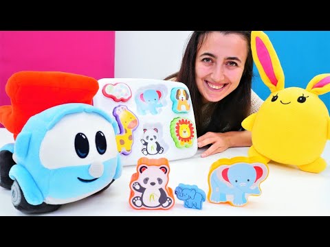 Küçük çocuklar için eğitici oyunlar - Küçük kamyon Leo ile oyuncak hayvanlar puzzle!