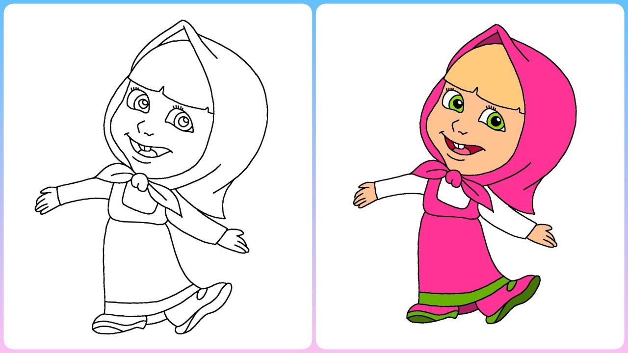 How to draw & color Masha from Masha & the bear | Easy step-by-step ...