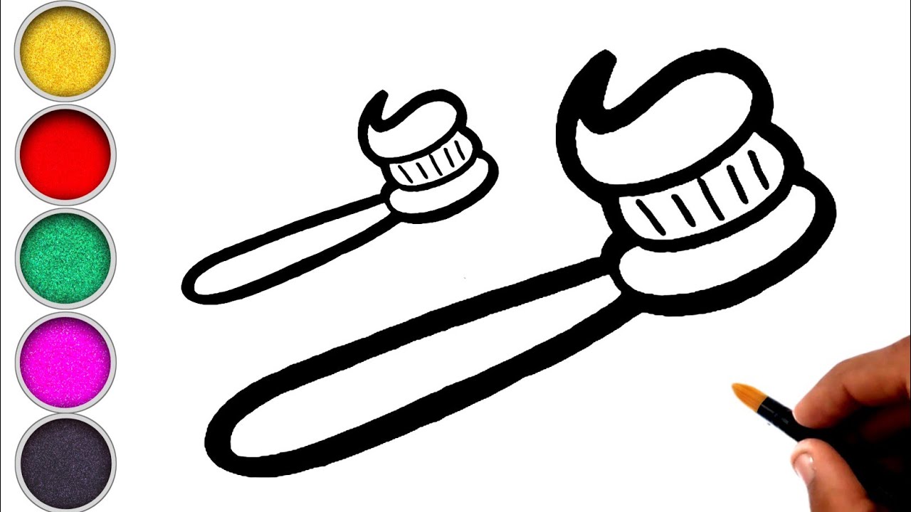 Toothbrush Drawing and Coloring for Kids Toddlers - Learn How to Draw ...